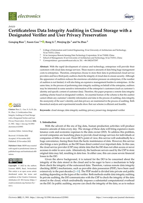 pdf certificateless data integrity auditing in cloud storage with a designated verifier and