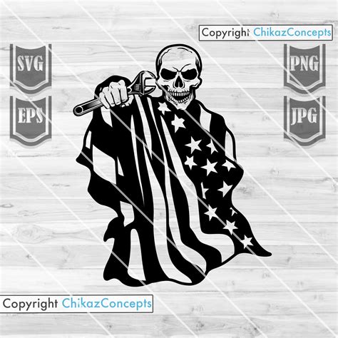 Drawing Illustration Mechanic Shirt Clipart USA Flag Stencil Wrench