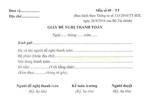 500 mẫu giấy đề nghị thanh toán Được sử dụng phổ biến nhất