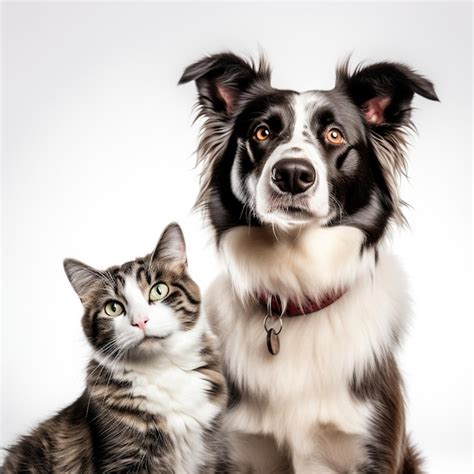 Un perro y un gato están sentados juntos Foto Premium