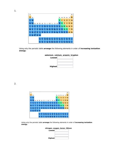 Solved Using Only The Periodic Table Arrange The Following Chegg