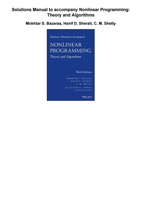 solutions manual to accompany nonlinear programming theory and algorithms pdf by elida walther