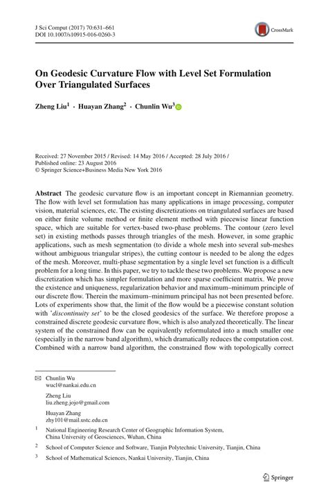 pdf on geodesic curvature flow with level set formulation over triangulated surfaces