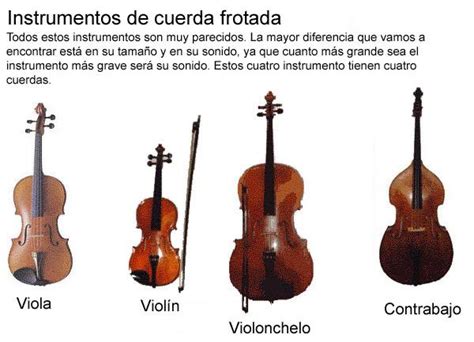 LISTA con los nombres de los instrumentos de CUERDA y sus CARACTERÍSTICAS