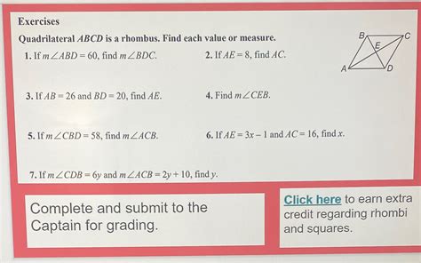 [solved] 1 2 3 4 5 6 and 7 exercises quadrilateral abcd is a rhombus course hero