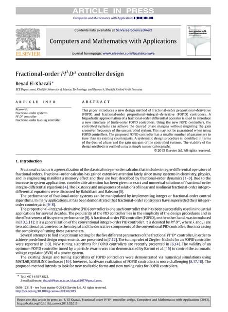 fractional order pid controller design pdf