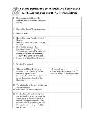 Fillable Online APPLICATION FOR OFFICIAL TRANSCRIPTS Fax Email Print
