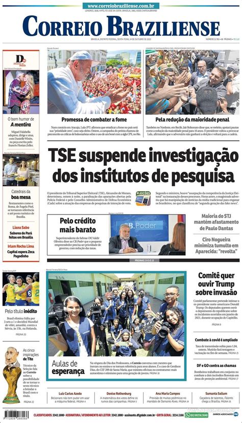 Capa Correio Braziliense Edição Sexta 14 de Outubro de 2022