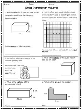 Area Perimeter And Volume Worksheet By Mrs Waters Learning Stream