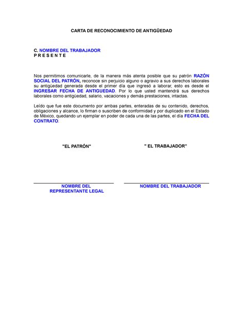 Carta De Reconocimiento De Antiguedad Laboral En Mexico About Quotes F