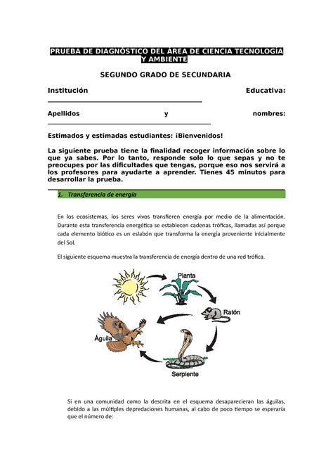 2do secundaria Prueba DE CTA PRUEBA DE DIAGNÓSTICO DEL ÁREA DE