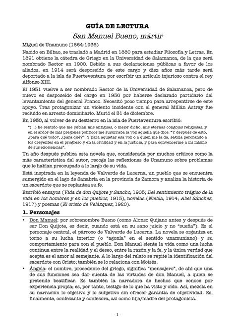 Unamuno SAN Manuel Bueno Mártir GUÍA DE LECTURA San Manuel Bueno