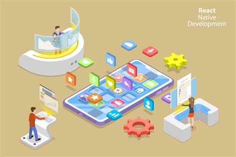 Ilustración conceptual de vector plano isométrico 3d de react native