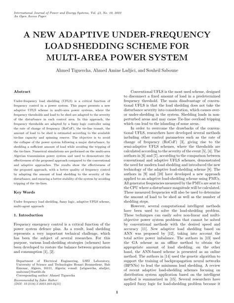 pdf a new adaptive under frequency load shedding scheme for multi area power system