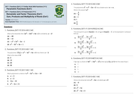 parametrics and polynomials 1 functions ext1 f2 2016 hsc 2 mc 2 functions ext1 f2 2013 hsc