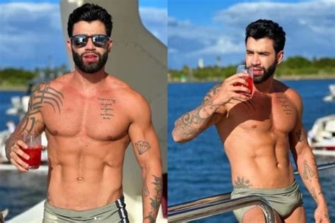 Amigos fazem gracinhas Gusttavo Lima após foto de sunga