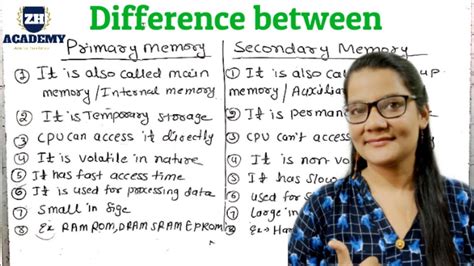 Difference Between Primary Memory And Secondary Memory Primary Memory