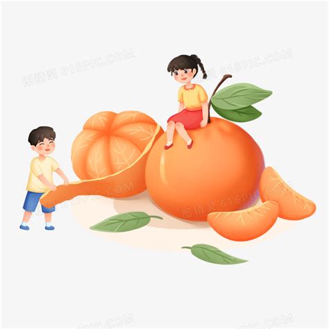 手绘插画秋季水果吃柑橘微景观免抠素材图片免费下载 PNG素材 编号158i8j998 图精灵