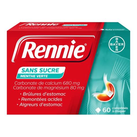 Pastille Rennie sans sucre menthe verte Brûlures d estomac Anti acide