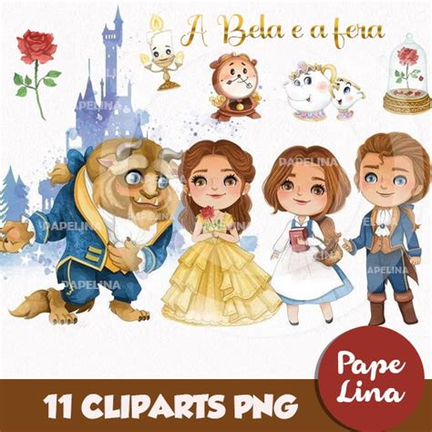 Bela E A Fera Aquarela Png Produtos Personalizados No Elo7