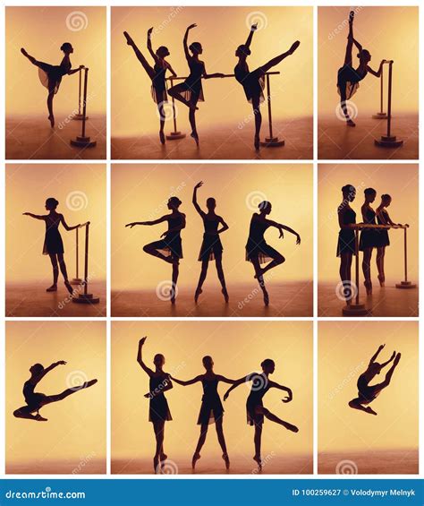 La Composición De Las Siluetas De Tres Bailarines Jovenes En Ballet