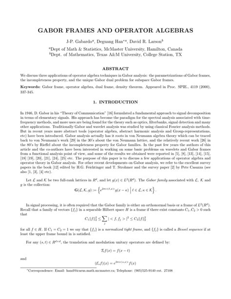 gabor frames and operator algebras