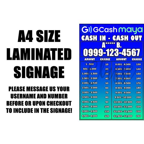 GCASH MAYA RATES LAMINATED LOAD SIGNAGES A4 SIZE 180GSM PAPER HIGH