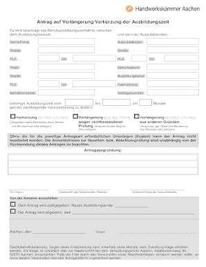 Ausfüllbar Online hwk aachen Antrag auf VerlngerungVerkrzung der