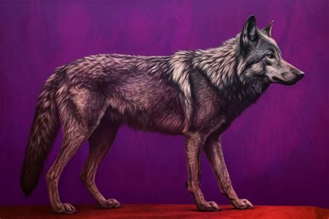 Premium Photo A Gray Wolf Isolated On Purple Background Front View