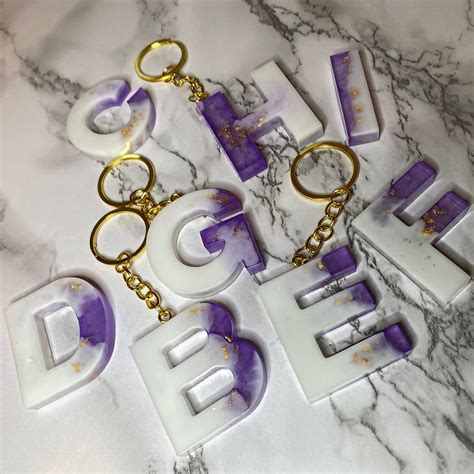 Resin Letter Keyrings Keychain Dual Colour Etsy