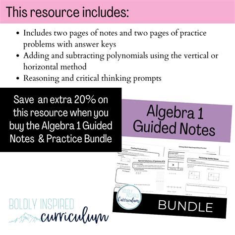 Adding And Subtracting Polynomials Guided Notes And Worksheets Made