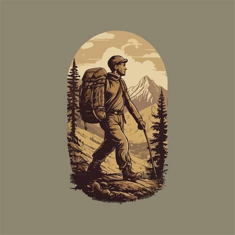 Un Hombre Con Una Mochila Camina Por Un Bosque Vector Premium