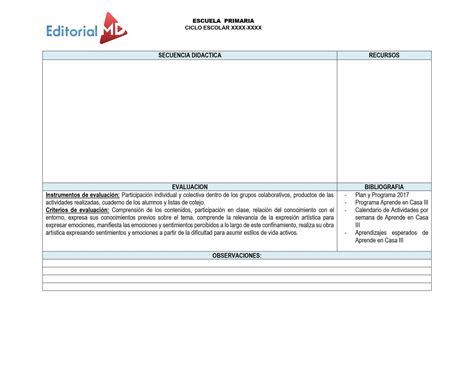 Ejemplo planeación de 6to grado de primaria Aprende en casa a Distancia