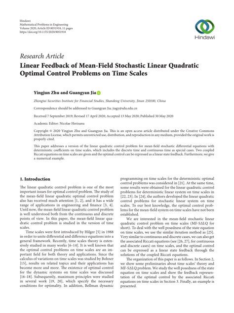 pdf linear feedback of mean field stochastic linear quadratic optimal control problems on time