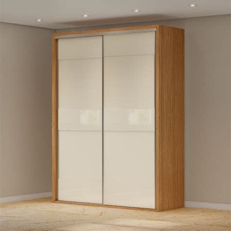 Roupeiro Guarda Roupa Solteiro Mdf Branco Freijó 2 Portas Correr 2