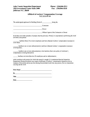 Fillable Online Affidavit Of Workers Compensation Coverage HiFi Fax