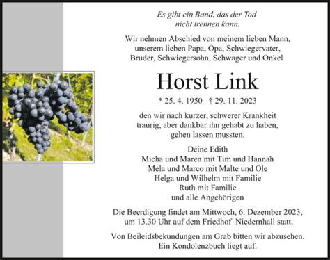 Traueranzeigen Von Horst Link Trauerundgedenken De