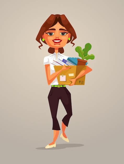 Feliz Sonriente Personaje De Oficinista De Mujer Que Va A Un Nuevo