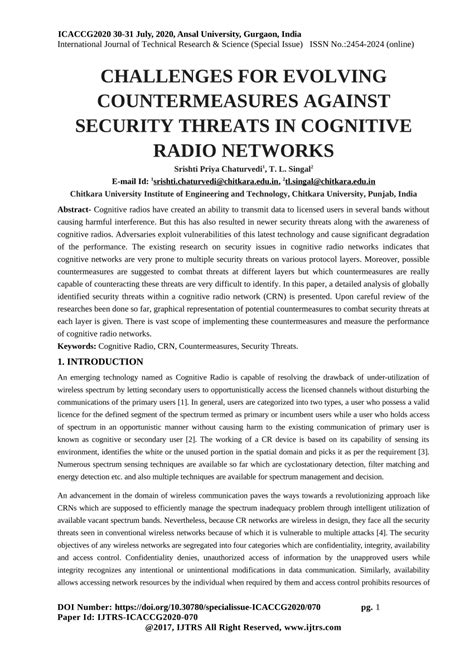 pdf challenges for evolving countermeasures against security threats in cognitive radio networks