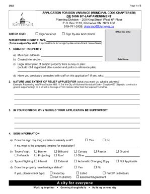 Fillable Online Application For Sign Variance Or Sign By Law Amendment