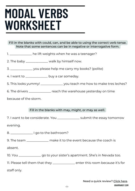Modal Verbs Uses Examples Worksheet