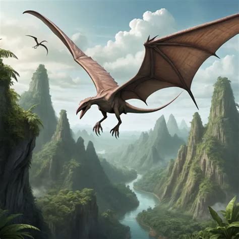 Full Body Fantasy Illustration Of A Pterodactyl Flyi