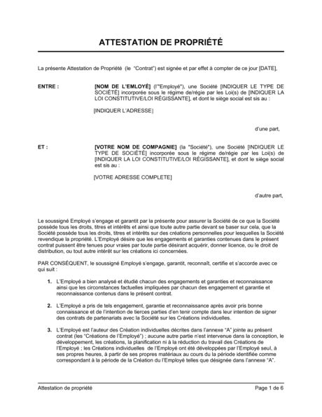 Attestation de propriété Modèles Exemples PDF Biztree