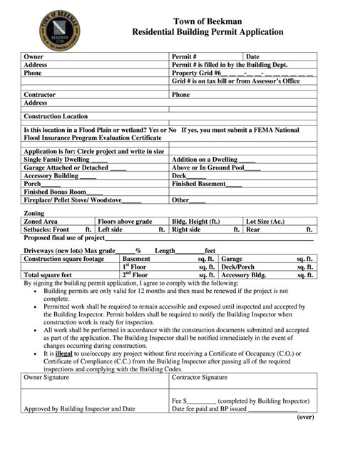 NY Residential Building Permit Application Town Of Beekman Fill And