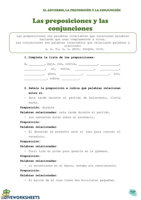 Ejercicios Adverbios Preposiciones Y Conjunciones 2 Eso Kulturaupice