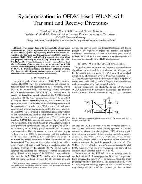 pdf synchronization in ofdm based wlan with transmit and receive diversities