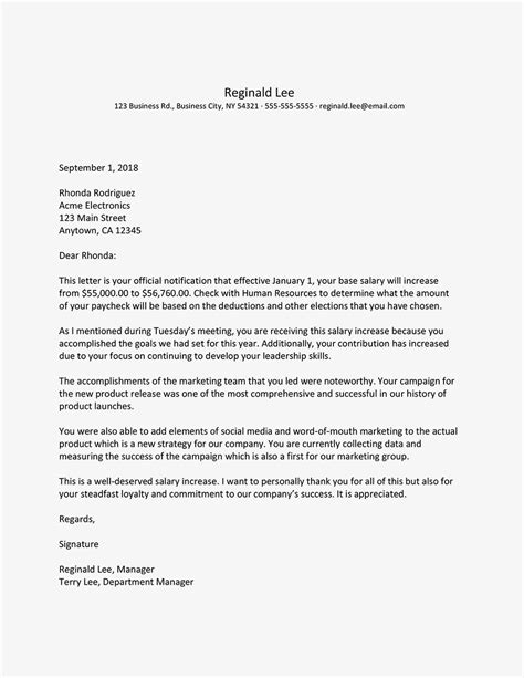 Sample Letter To Employee For Salary Increase
