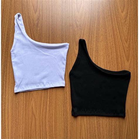 Kit Cropped Feminino Ribana Canelado Mula Manca Um Ombro So Nula