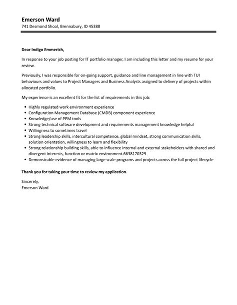 IT Portfolio Manager Cover Letter Velvet Jobs