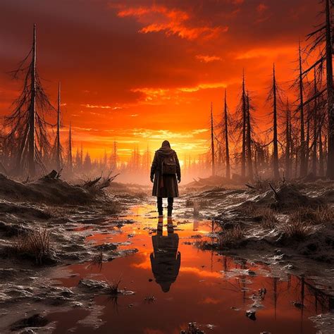 Premium AI Image A Man Walks Along The Road In The Forest In The Fog